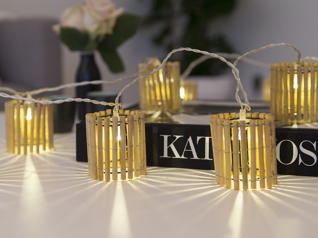 10 LED Solar Bamboo Lantern String Light | Fawcett Security